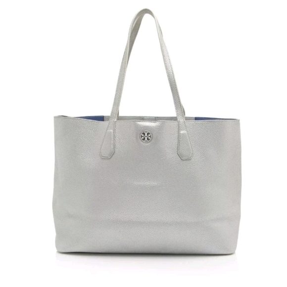 Tory Burch | Bags | Tory Burch Silver Metallic Pebbled Leather Perry ...